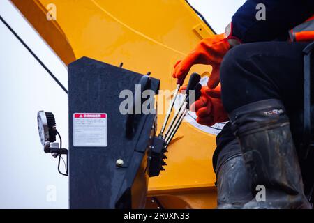 Mobile crane control levers Stock Photo - Alamy