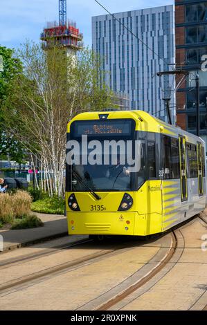 Manchester Metrolink tram travelling through Greater Manchester ...