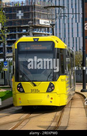 Manchester Metrolink tram travelling through Salford,England Stock ...