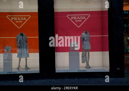 Copenhagen /Denmark/10 May 2023/ Prada store with window shocase ...