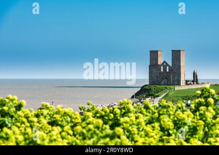 Landscape of Coastline, Herne Bay, Kent UK, showing shingle beach and ...