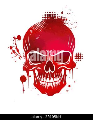 Vintage Retro Design Bloody Skull Illustration T-Shirt Printing Artwork ...