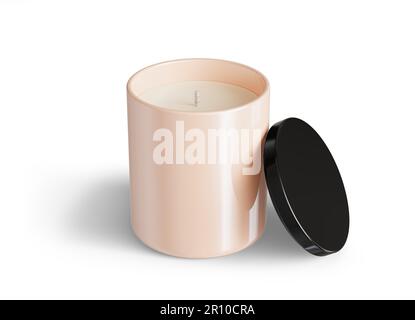Minimalist candle mockup, black ceramic candle jar with glossy black lid open design-ready 3D ...