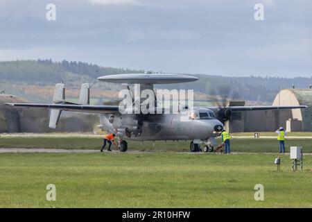 French Navy Rafales taking off, and French Navy Grumman E-2C Hawkeye ...