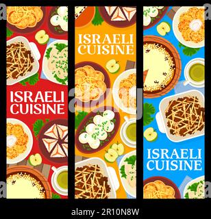 Israeli cuisine food banners. Crispy fish cakes, green tea and coconut ...