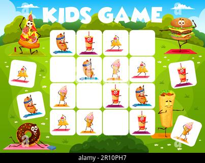 Sudoku kids game fast food characters. Puzzle quiz vector worksheet ...