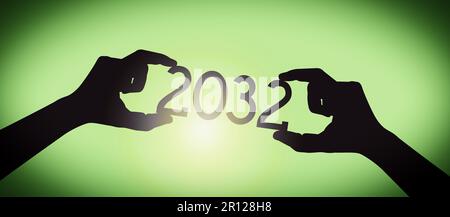 2032 - human hands holding black silhouette year number Stock Photo - Alamy