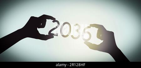 2036 - human hands holding black silhouette year number Stock Photo - Alamy