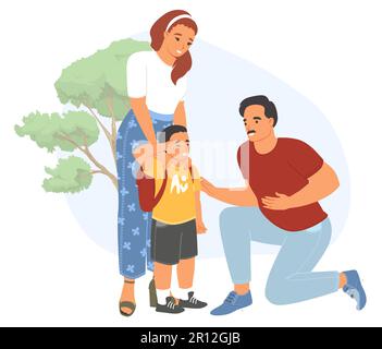 Parents support and crying son vector illustration. Flat cartoon mother ...