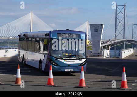 The UK’s first autonomous bus service, AB1 crossing the Forth Road ...