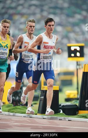 Jakob Ingebrigtsen participating in the 5000 meters at the 2019 World Athletics Championships in ...