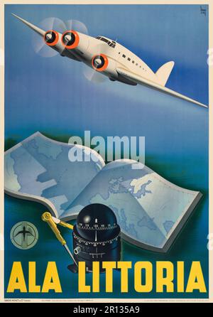 "Ala Littoria" Vintage Italian Advertising depicting an airplane ...