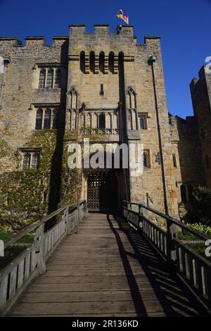 Drawbridge over the moat at Hever Castle, the childhood home of Anne ...