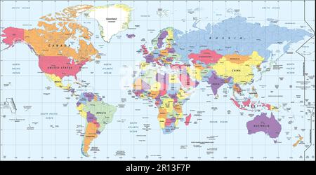 Color blind friendly political World Map Equal Earth Projection Stock ...