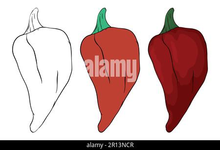 Three chili peppers in different variations: first in outlines for ...