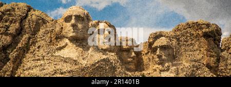Solarized abstract design of Mount Rushmore faces with cosmic textured ...