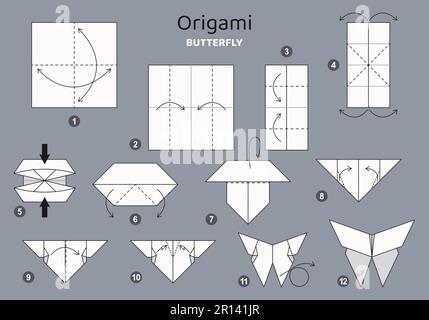 Origami tutorial for kids. Origami cute butterfly Stock Vector Image ...