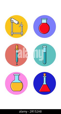 Microscope icons on round glass buttons in multiple colors. Arranged ...
