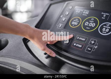 Treadmill panel, closeup Stock Photo - Alamy