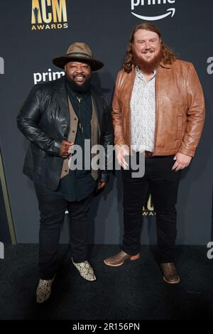Leo Brooks, left, and Andrew Millsaps of Neon Union arrive at the 58th ...