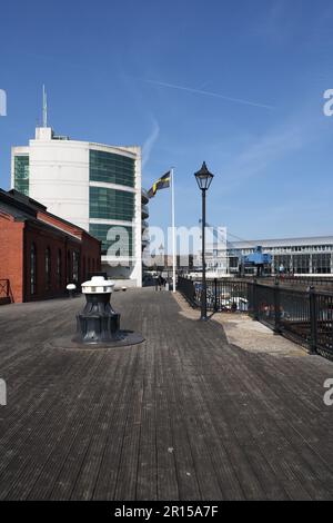 Waterside Buildings Cardiff Bay Dockland Wales Lock gate to graving ...