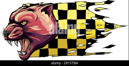 vector illustration of puma head with race flag Stock Vector Image ...