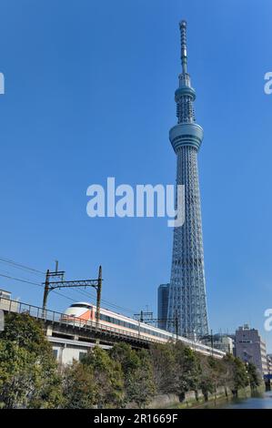 Tokyo sky tree and limited express Spacia Stock Photo - Alamy