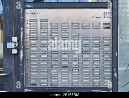 Bell board of a high-rise building in Berlin Tegel Stock Photo - Alamy