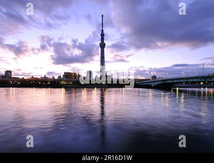 Sumida River at dawn and Sumida River Terrace Stock Photo - Alamy