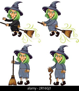 Set of grumpy witch cartoon character illustration Stock Vector Image ...