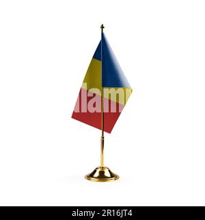 A small flag of Romania on the background of a blurred background Stock ...