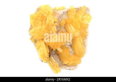 yellow alunite crystals isolated on the white background Stock Photo ...