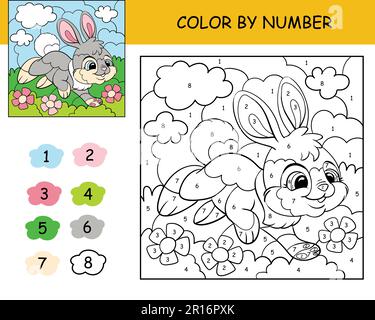 Vector forest color by number activity with fir trees, river, sun and ...