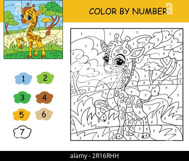 Cute Giraffe Color By Number Coloring Page For Children Stock Vector ...