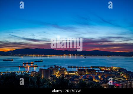 gibraltar rock the rock skyline at night Stock Photo - Alamy