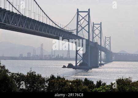 Viewing Seto Ohashi Bridge from Honshi Expressway, Yoshima parking area ...