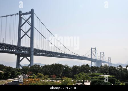 Viewing Seto Ohashi Bridge from Honshi Expressway, Yoshima parking area ...