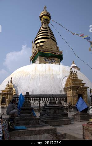Swayambhunath Stupa stands on the hill in Kathmandu, Nepal Stock Photo ...