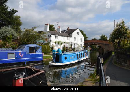 Bridgewater Canal, Cheshire, England. Picturesque view of canal boats ...