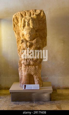 Stone limestone sculpture of a ruler, from Hopelchen, Classic period ...