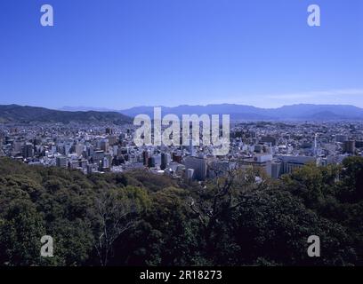 Matsuyama city and Shikoku mountains seen from Matsuyama Castle Stock ...