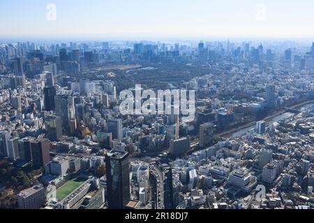 Aerial shot of Iidabashi station from the southwest towards Suidobashi ...