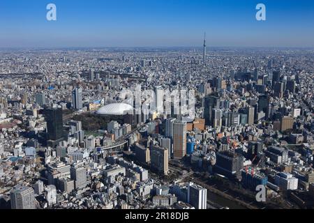 Aerial shot of Iidabashi station from the north towards Tokyo Imperial ...