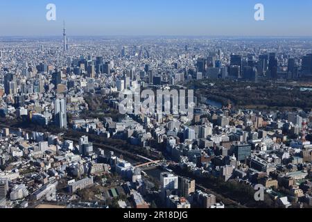 Aerial shot of ichigaya station from the northhwest towards ...