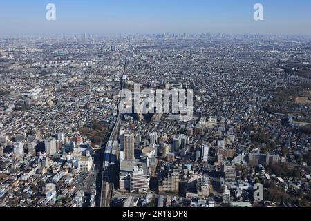 Musashi-Kanai station aerial shot from the West Ikebukuro, Sky tree ...