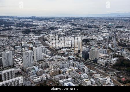 Totsuka station aerial shot from the northeast side towards Enoshima ...