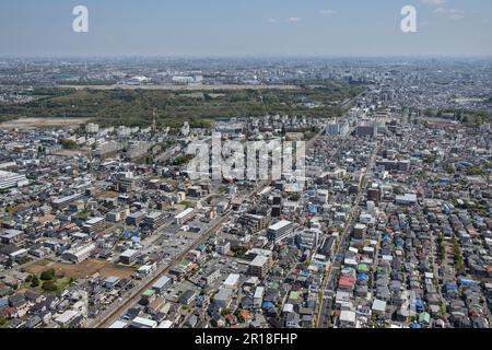 Aerial shot of Akishima station from the west side towards Showa ...