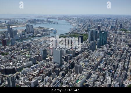 Higashi Ginza station aerial shot view from the Southeast side towards ...