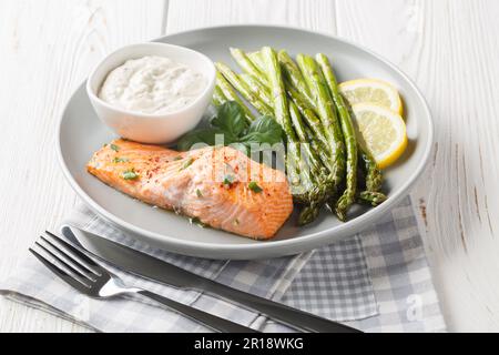 Tartar with salmon fish served lemon slice Stock Photo - Alamy