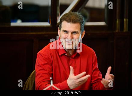Opera conductor Tomas Hanus speaks during the press briefing with ...